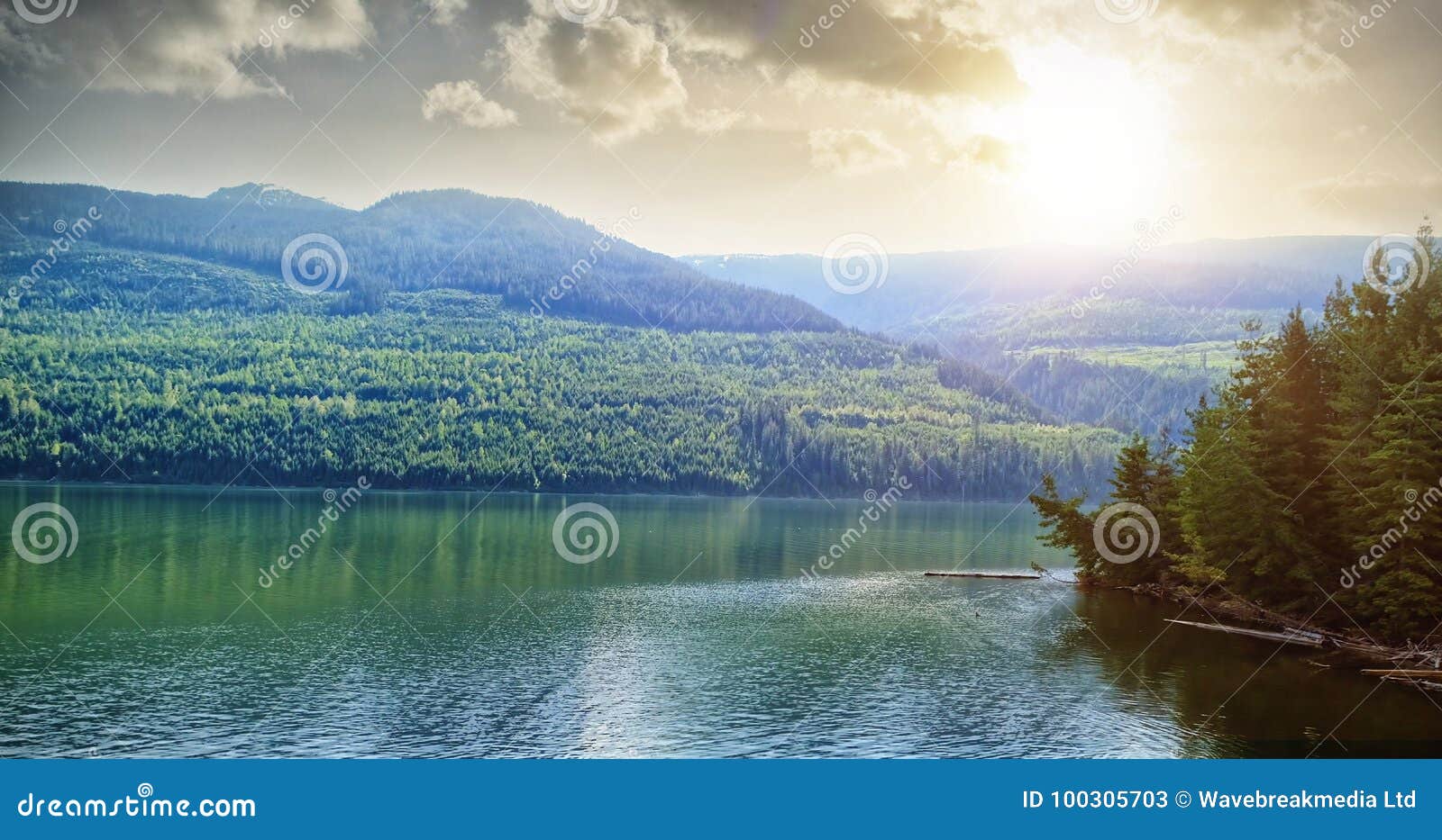 Idyllic View of River and Mountains Stock Image - Image of scenic ...