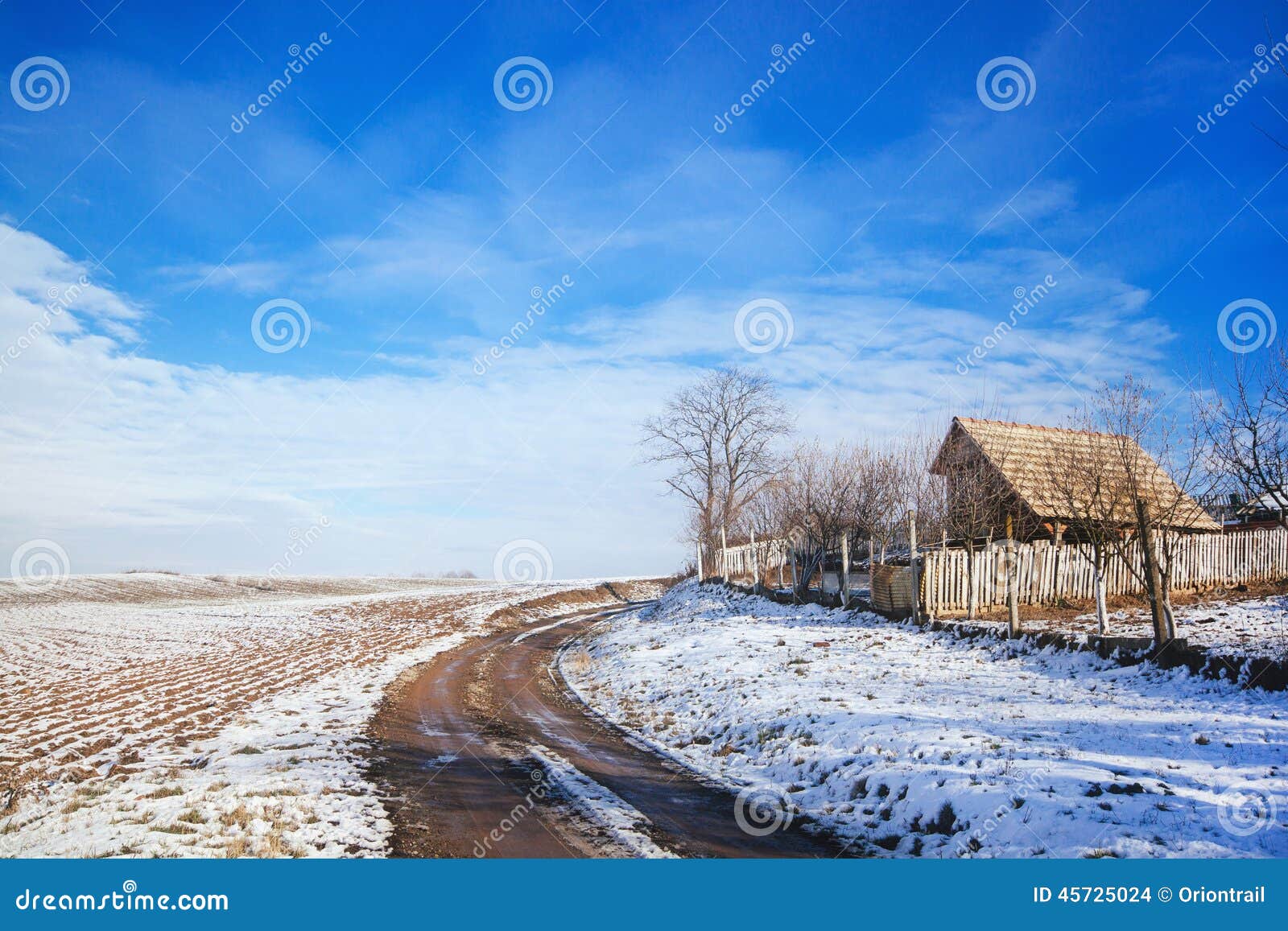 Idyllic Winter Scene with House and Snow Covered Fields Stock Photo ...