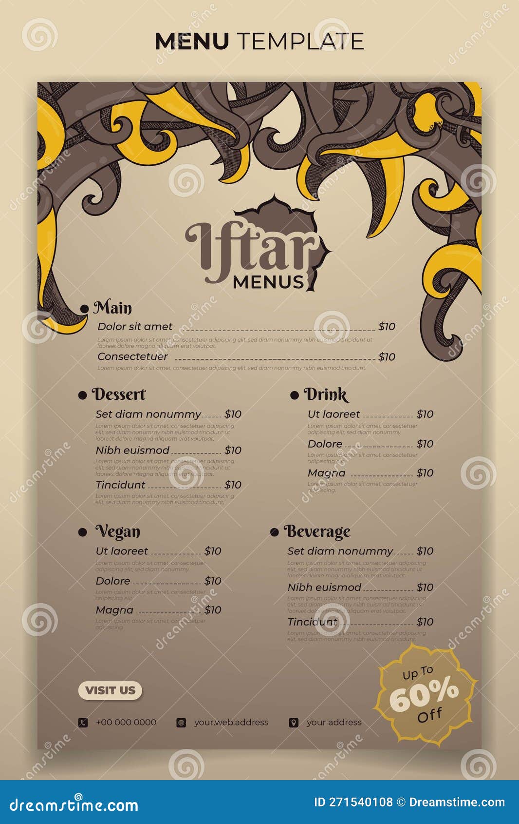 Iftar Menu Template for Ramadan Kareem Iftar Menu with Hand Drawn Grass ...