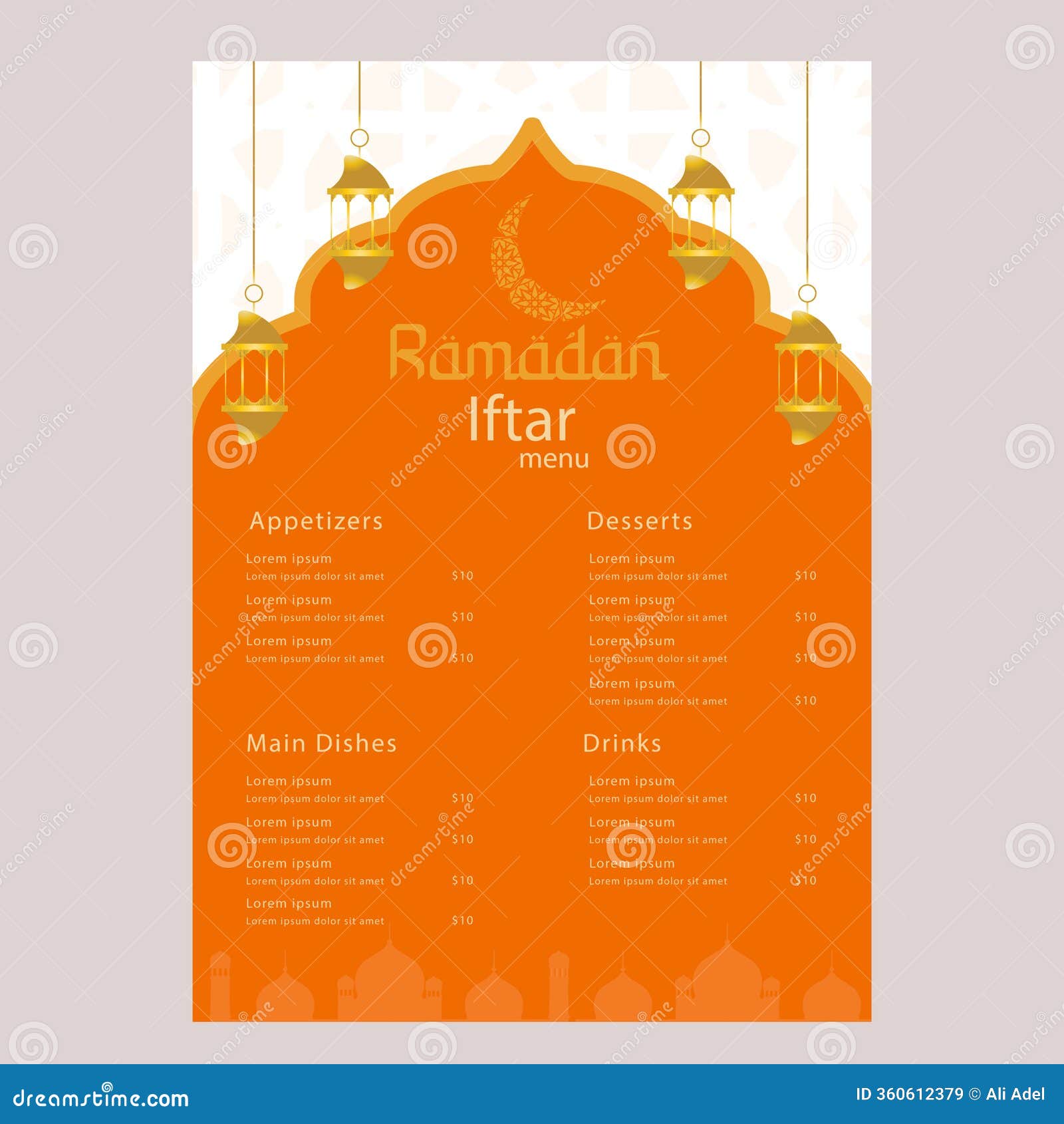 Iftar Ramadan Menu A4 Template Design Editable Stock Illustration ...