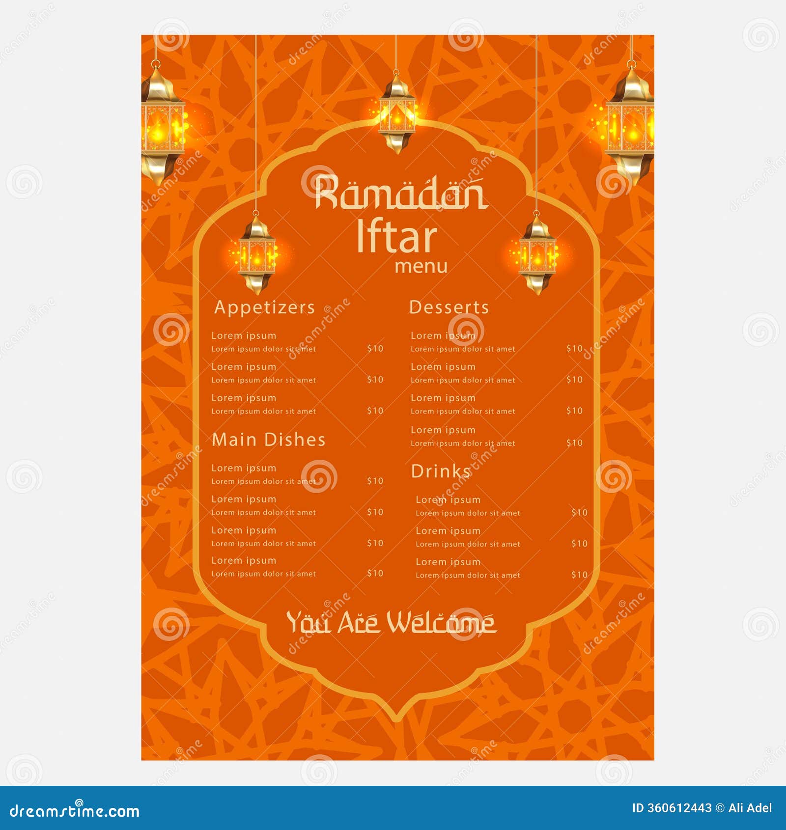 Iftar Ramadan Menu A4 Template Design Editable Stock Illustration ...