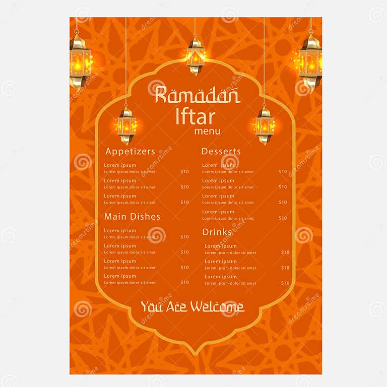 Iftar Ramadan Menu A4 Template Design Editable Stock Illustration ...