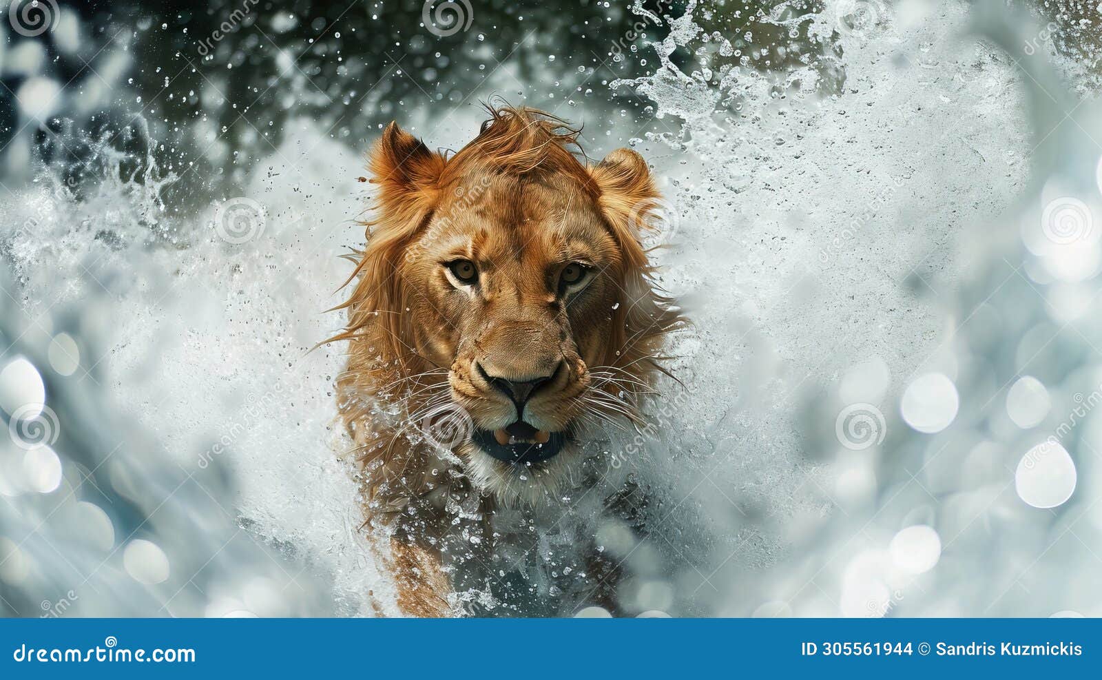 High Speed Lion Running through Water. Generative AI Stock Illustration ...