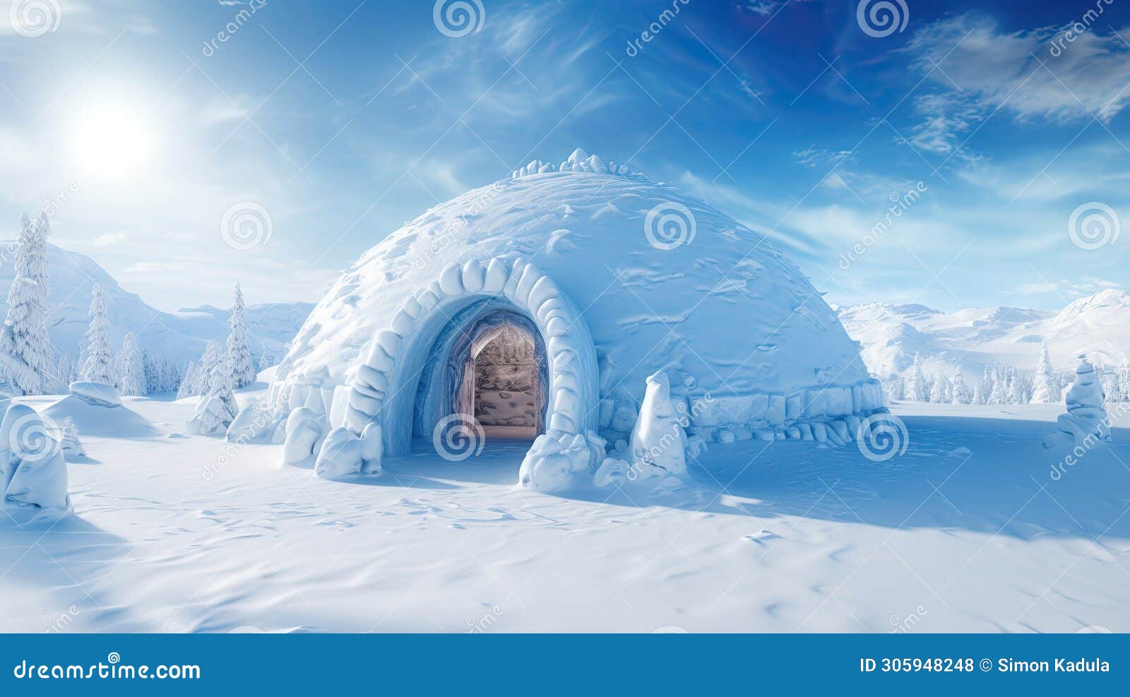 Igloo Building from the Snow with Winter Snowy Scenery Stock Photo ...