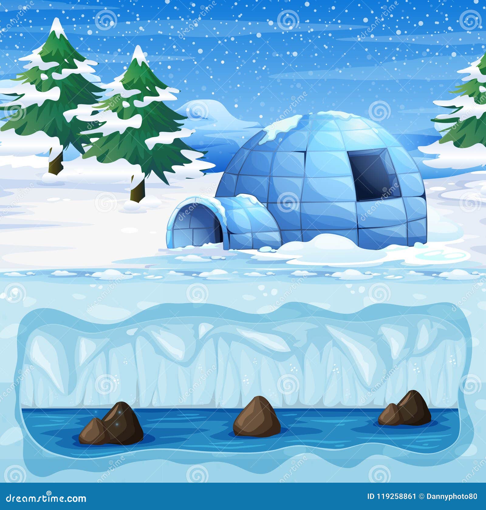Igloo I Den Kalla Nordpolen Vektor Illustrationer - Illustration av ...