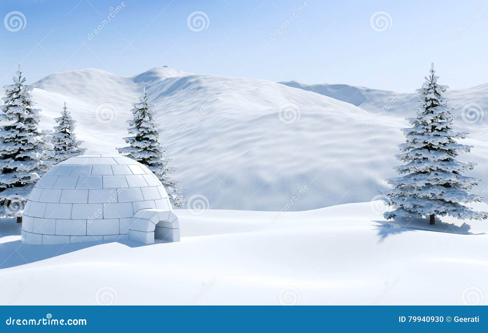 Igloo in Snowfield with Snowy Mountain and Pine Tree Covered with Snow ...