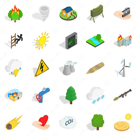Ignitable Icons Set, Isometric Style Stock Vector - Illustration of ...