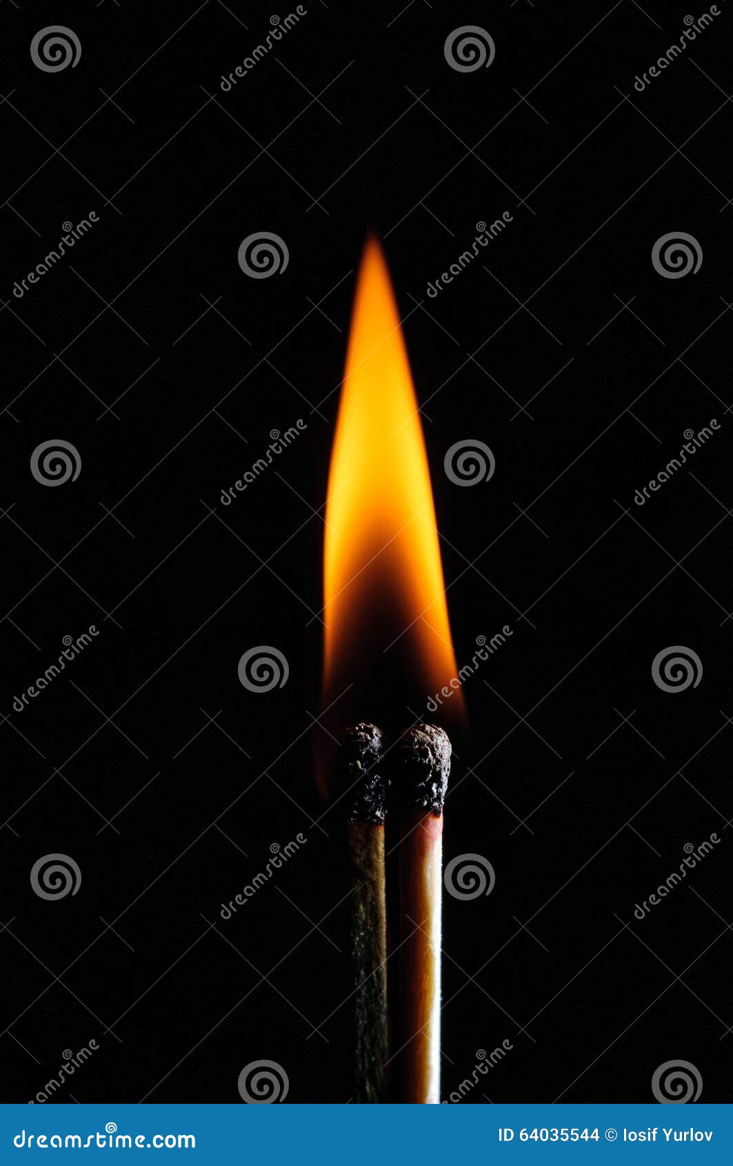 Ignited Match With Flame Isolated On Black Background With Black ...