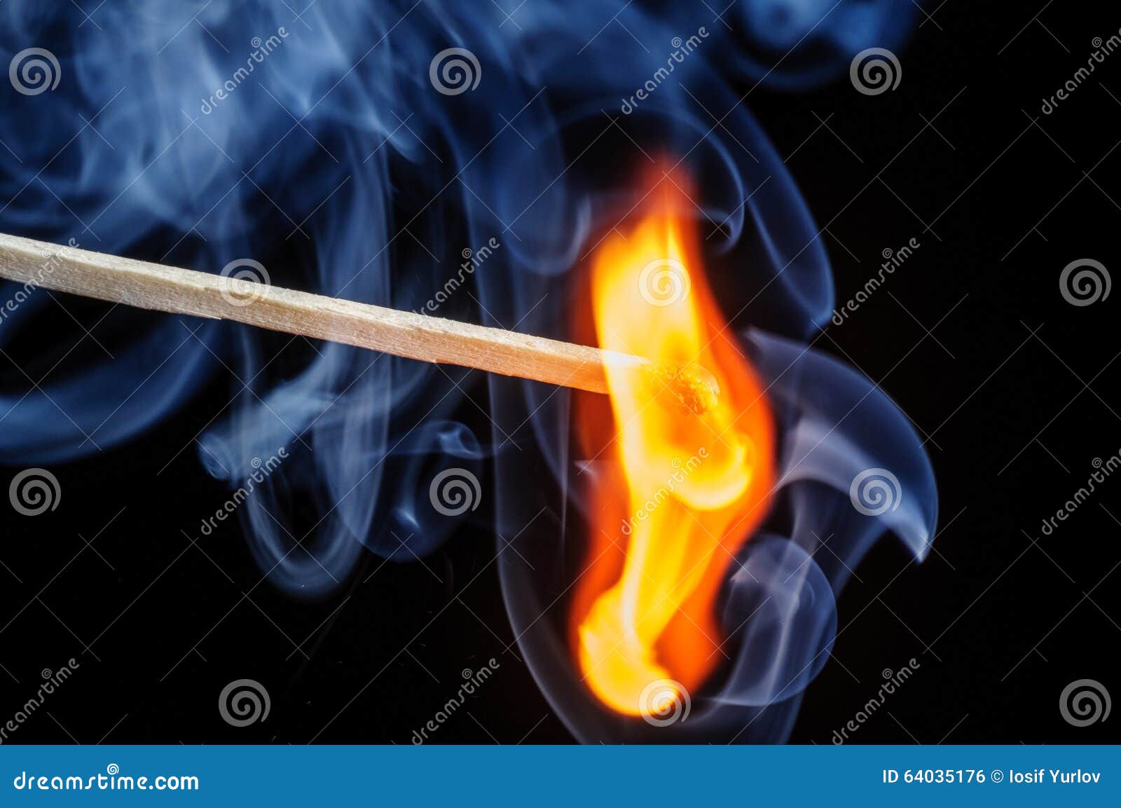 Ignited Match With Flame Isolated On Black Background With Black ...