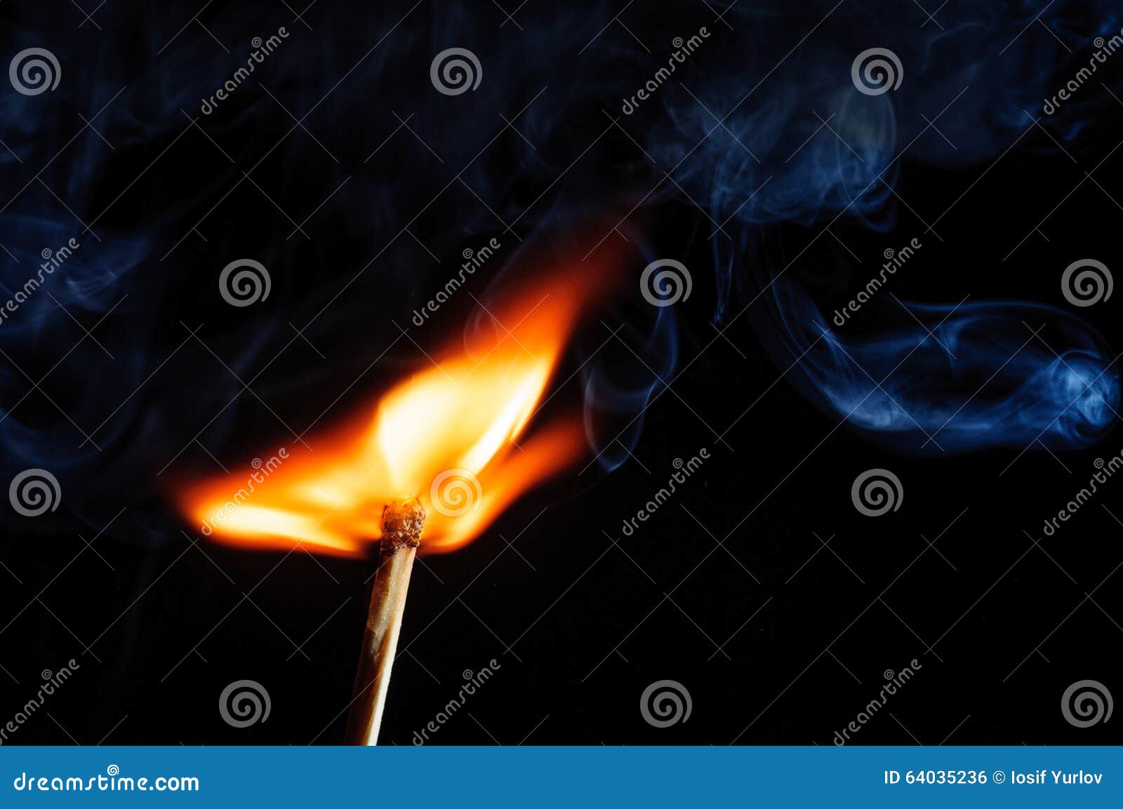 Ignited Match With Flame Isolated On Black Background With Black ...