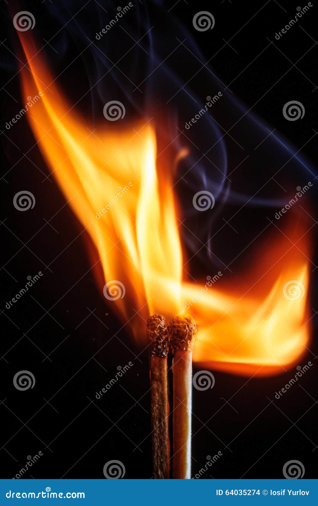Ignited Match With Flame Isolated On Black Background With Black ...