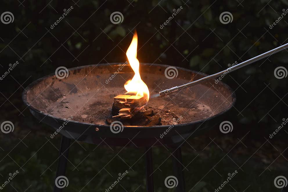 Ignition of the Fire with Gas Lighter Stock Photo - Image of burner ...