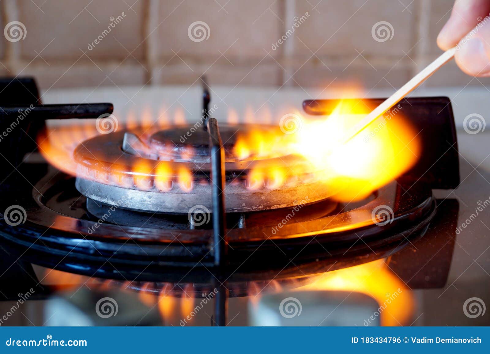 Ignition of a Gas Ring on the Stove Stock Photo - Image of pipeline ...