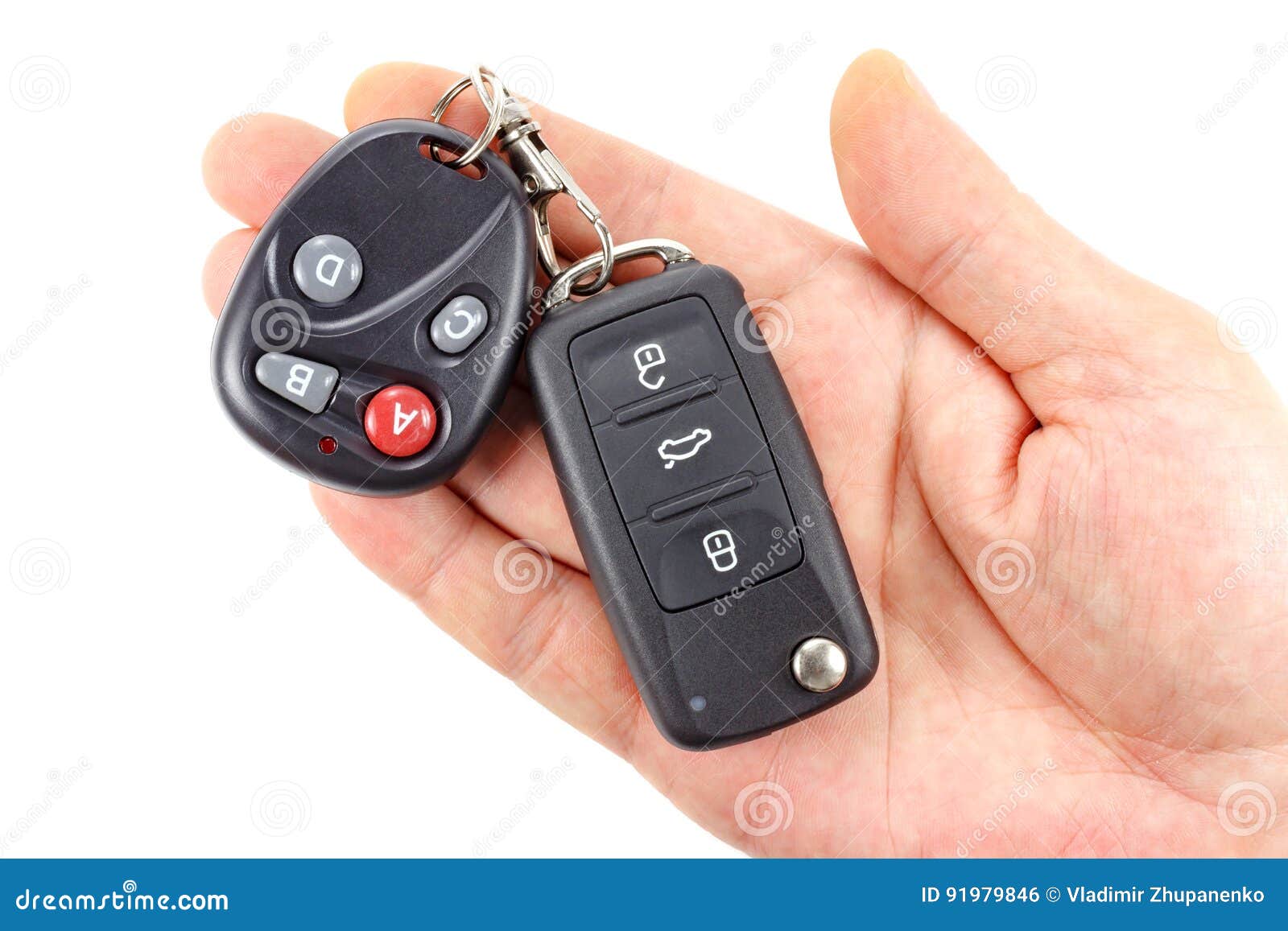 Ignition Key with Garage Door Remote Control on the Man`s Palm on a ...