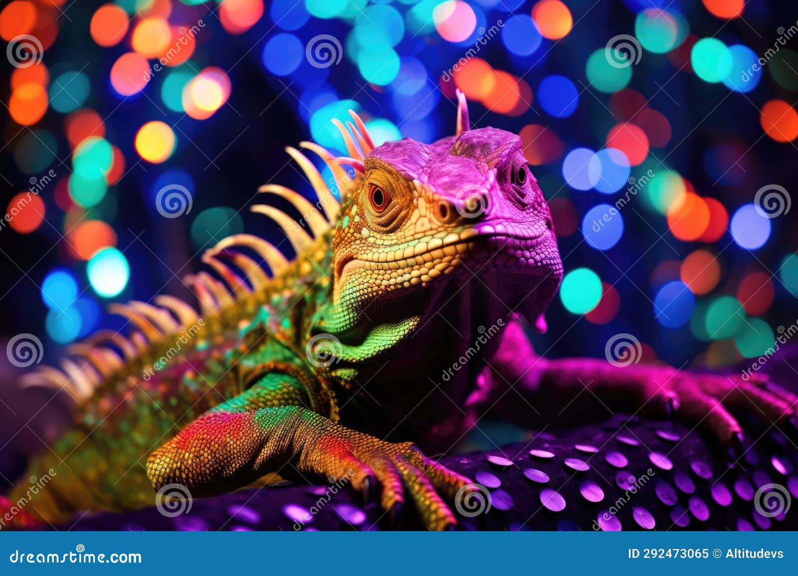 Iguana Basking Under Multicolored Party Lights Stock Illustration ...