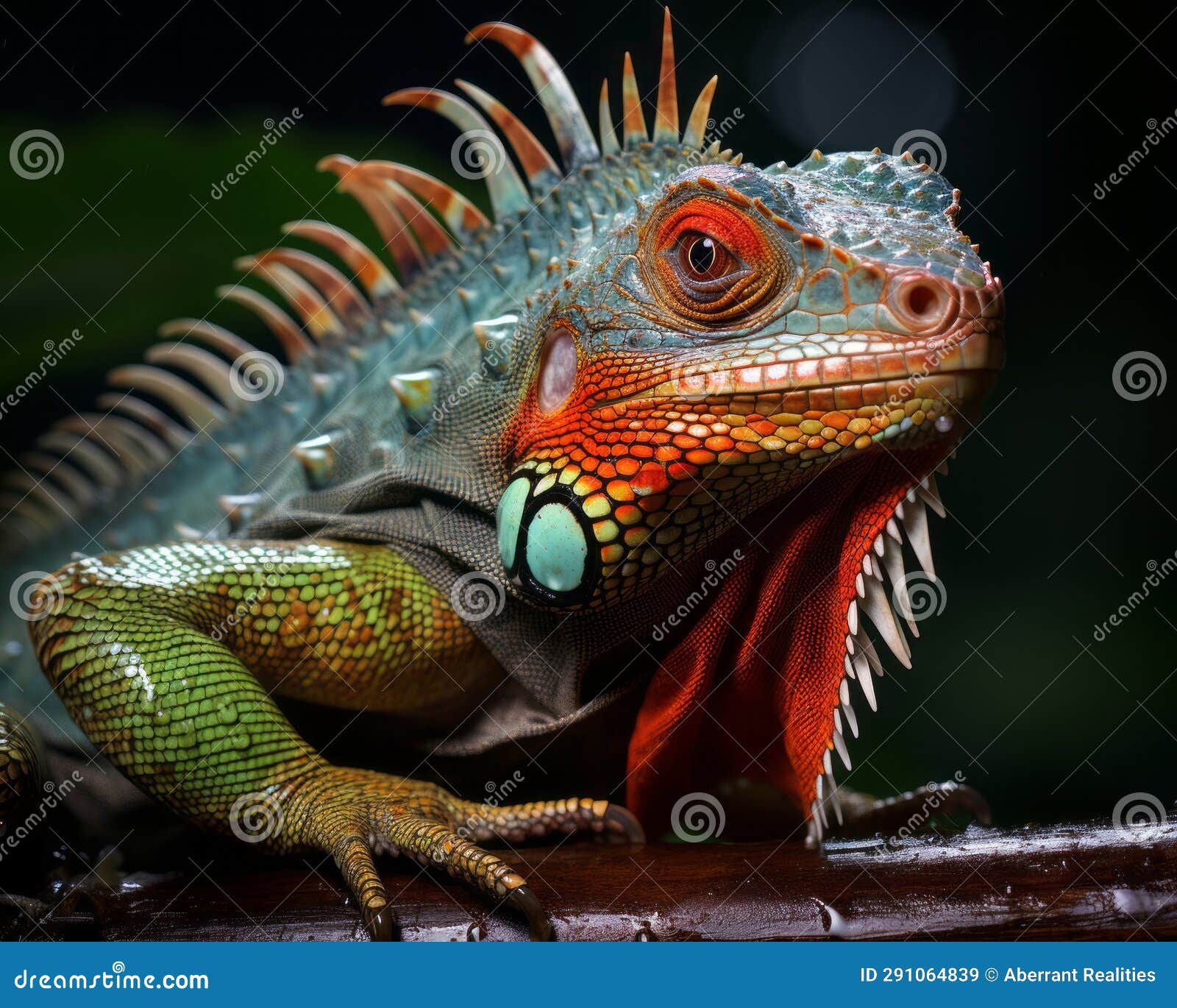 An Iguana with Bright Red and Green Eyes Stock Illustration ...