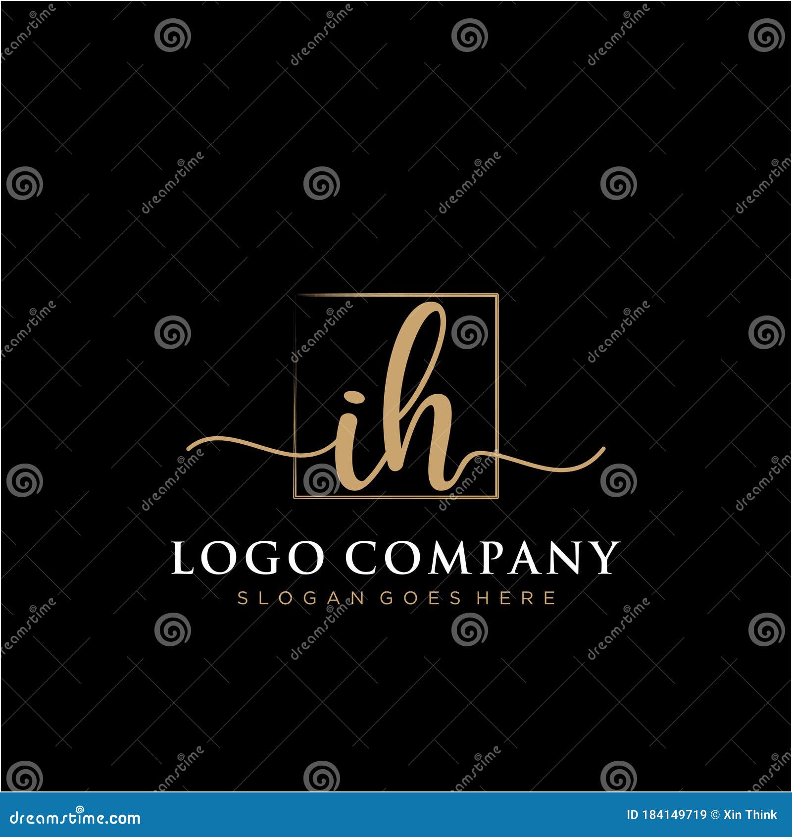 IH Initial Handwriting Logo with Rectangle Template Vector Stock Vector - Illustration of ...