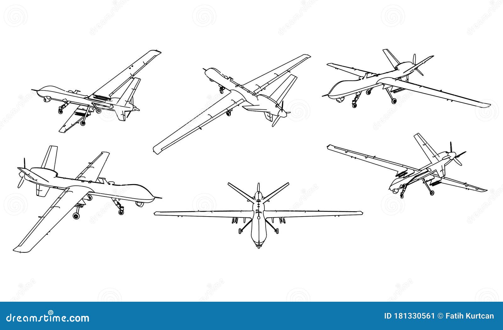 FPV Drone Outline Icons Set - Quadcopter Gadget Linear Symbols Copter ...