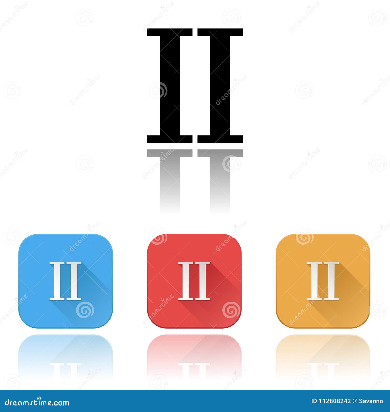 II Roman Numeral Icons. Colored Set with Reflection Stock Vector ...