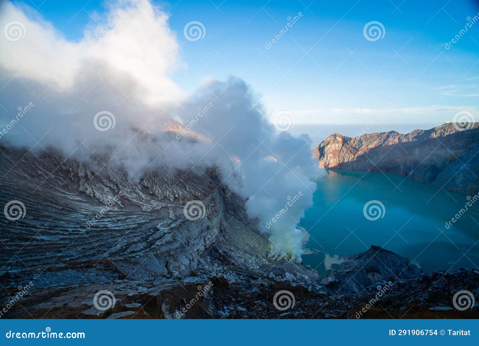 Panorama Landscape View of Kawah Ijen Crater at Sunrise. the Most ...