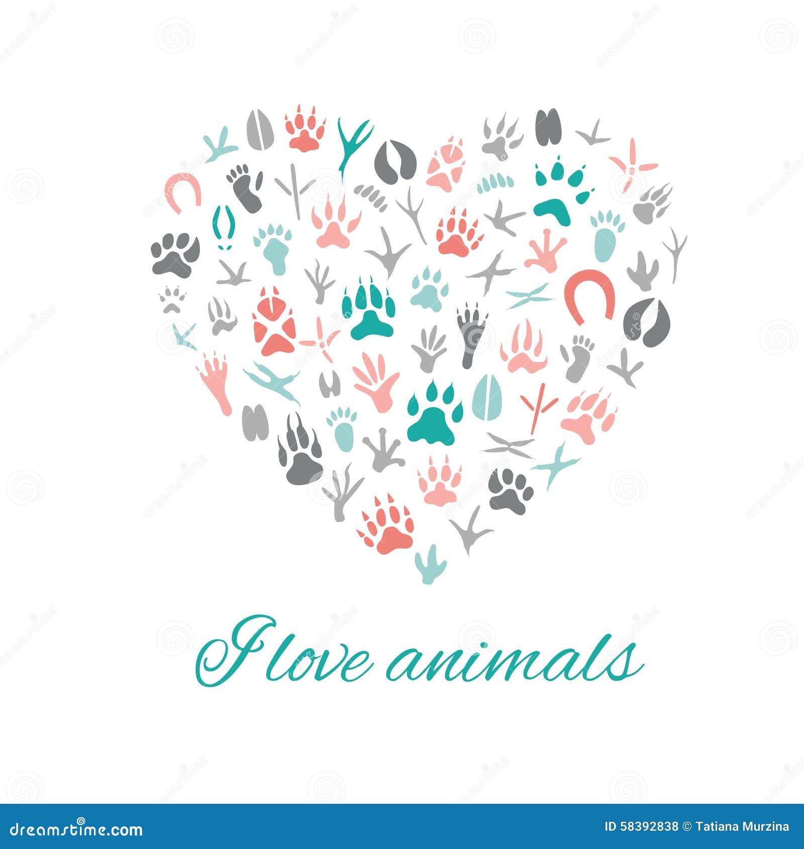 Ik houd van dieren, Hart stock illustratie. Illustration of ...