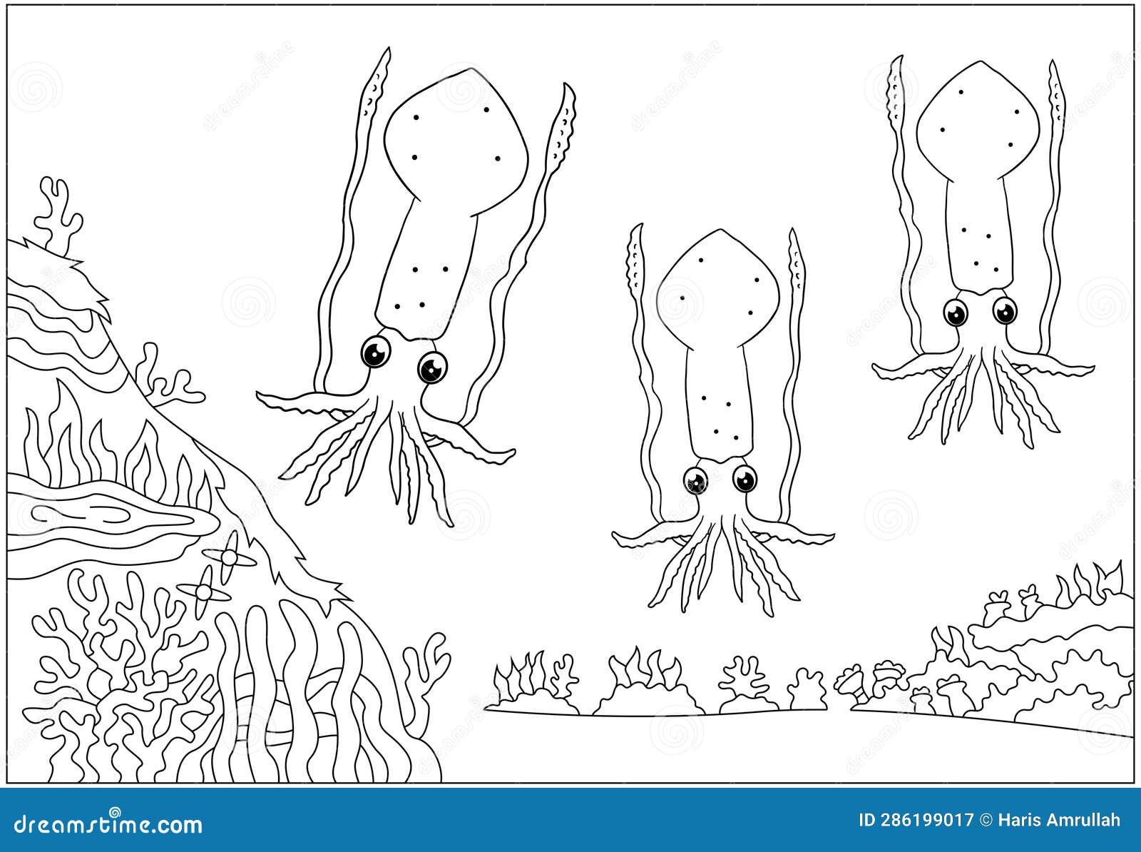 Kids Line Illustration Coloring Sea Animals Stock Vector - Illustration ...