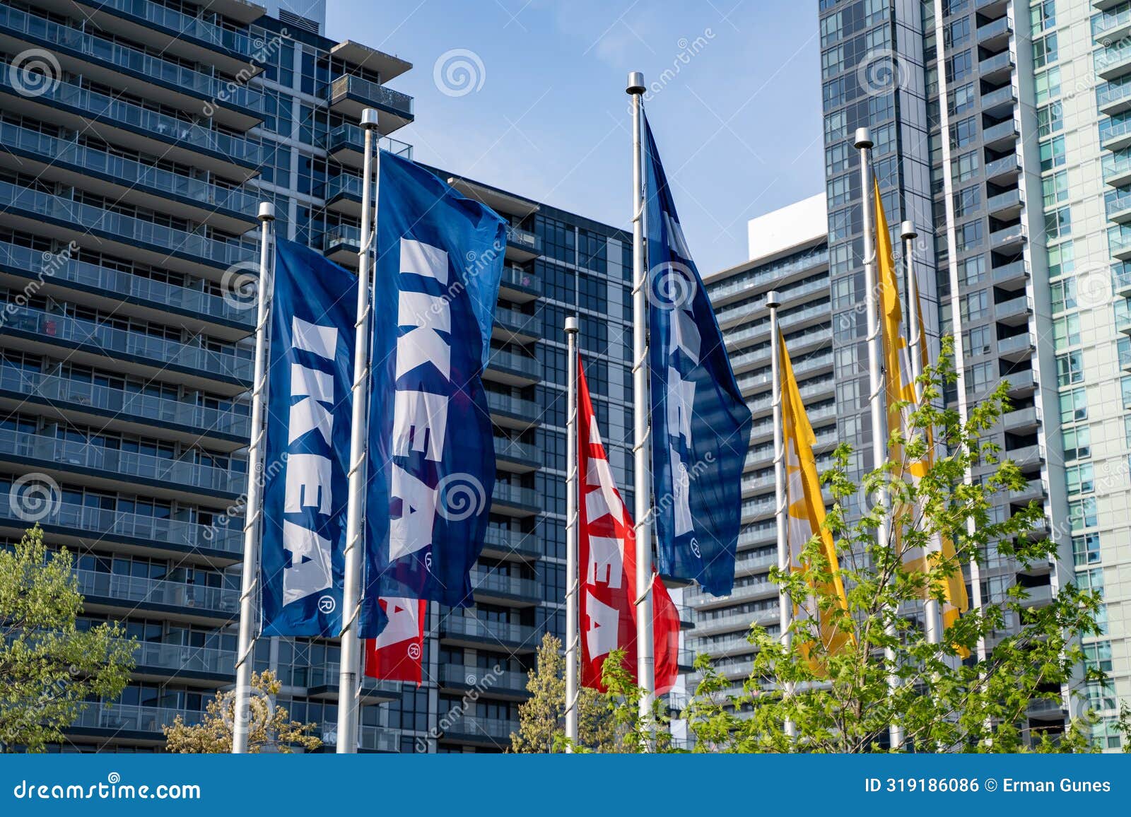 IKEA Flags between Buildings. Editorial Photo - Image of symbol ...