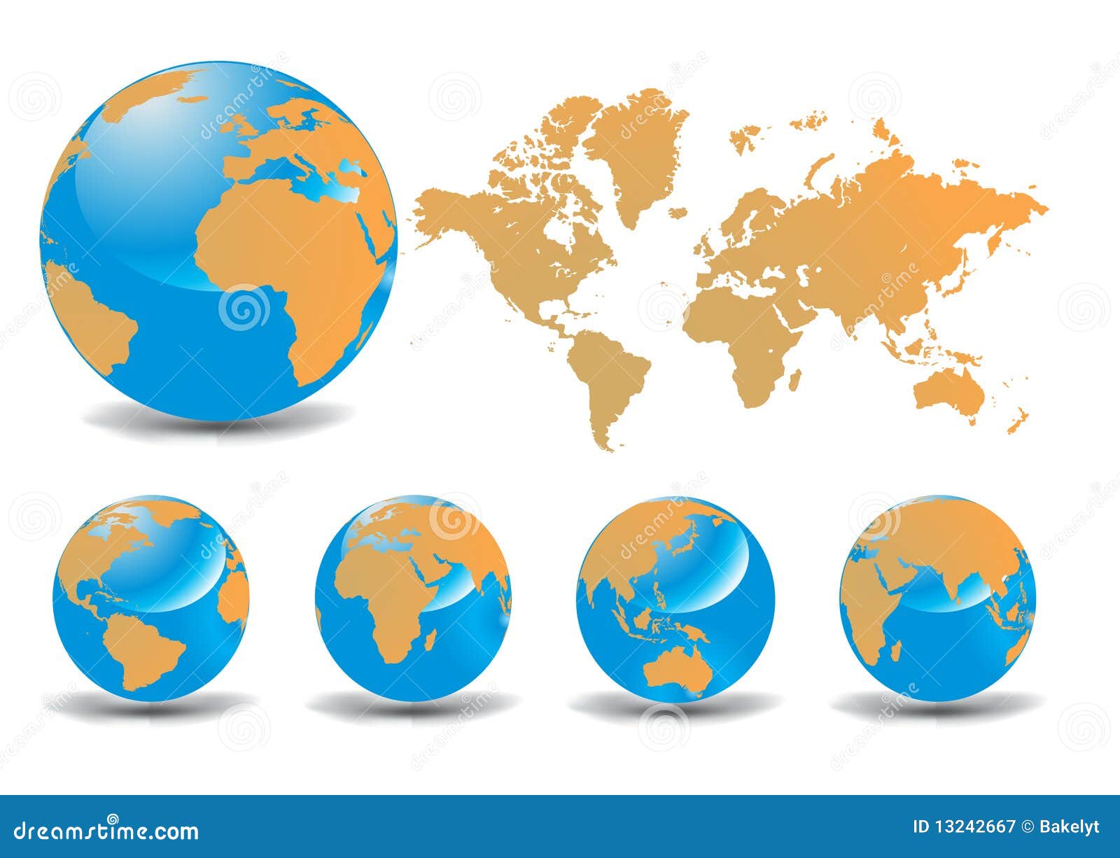 Ikonen 3D: Glatte Erde-Kugel-verschiedene Ansichten Vektor Abbildung ...
