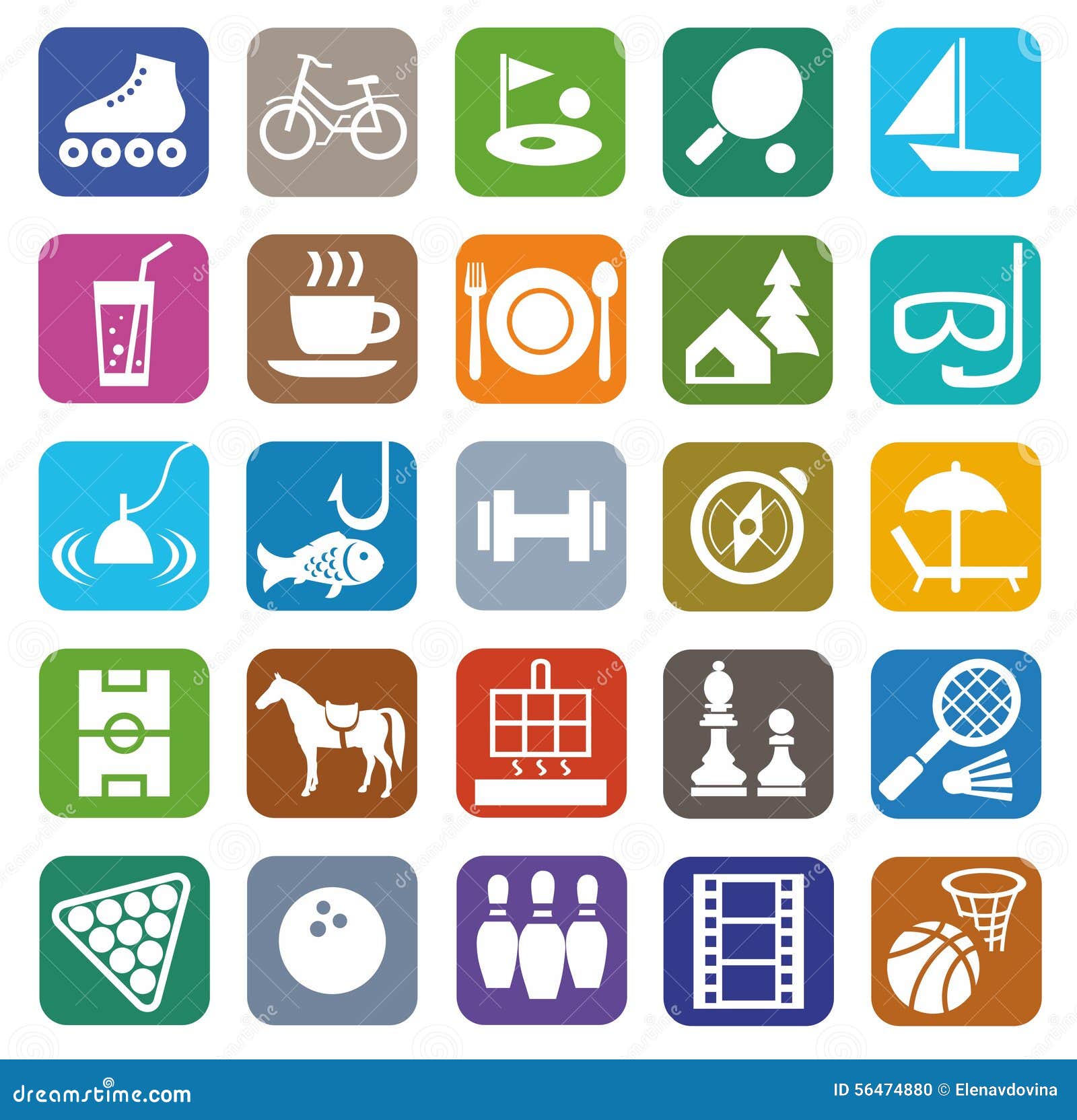 Ikonen, Freizeit, Unterhaltung, Tourismus, Farbe, Flach Vektor ...