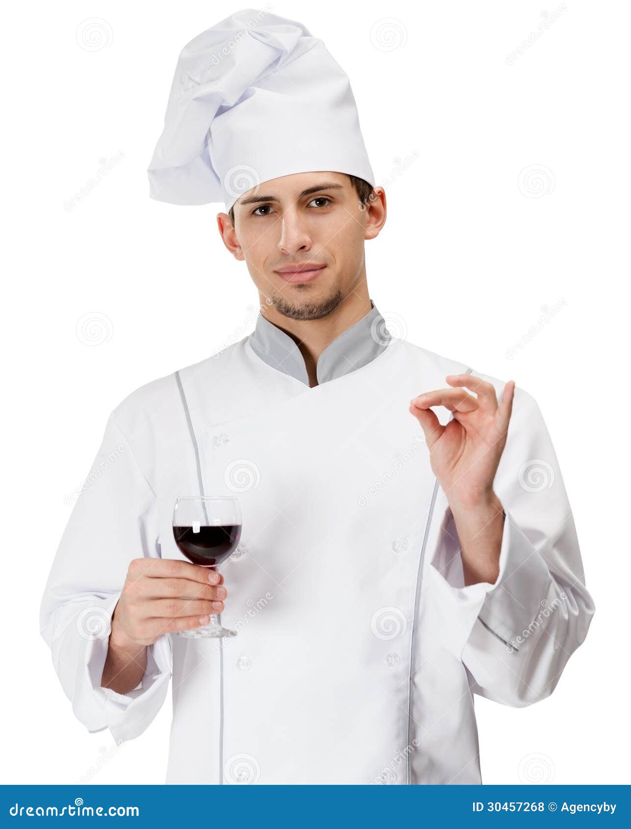 Il Cuoco Del Cuoco Unico Passa Il Calice Con Vino Fotografia Stock ...