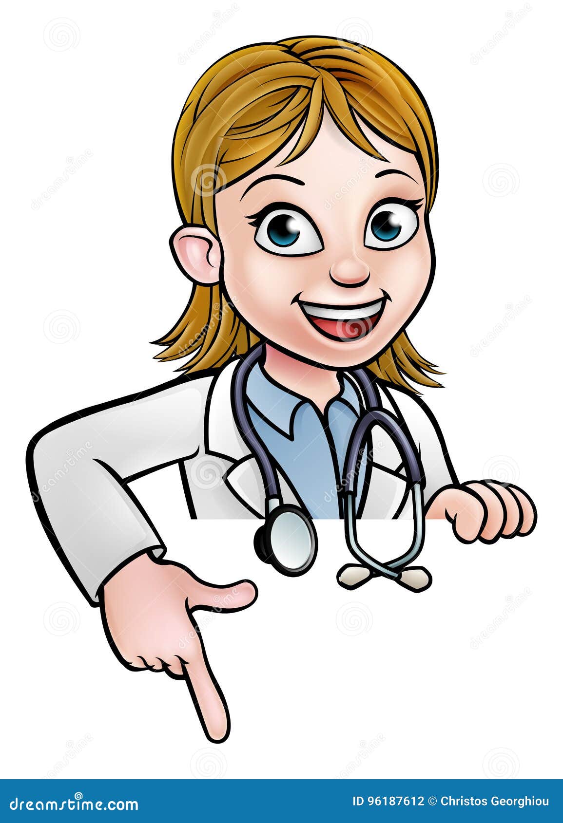 Il Dottore Cartoon Character Pointing Della Donna Illustrazione ...