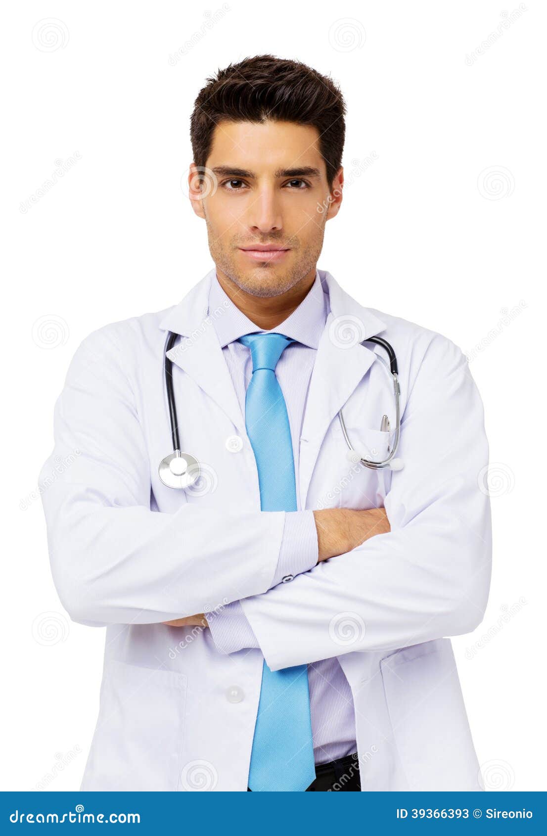 Il Dottore Sicuro Over White Background Immagine Stock - Immagine di ...