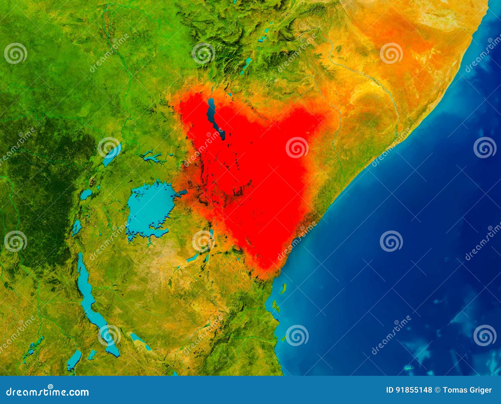 Il Kenya Sulla Mappa Fisica Illustrazione di Stock - Illustrazione di ...