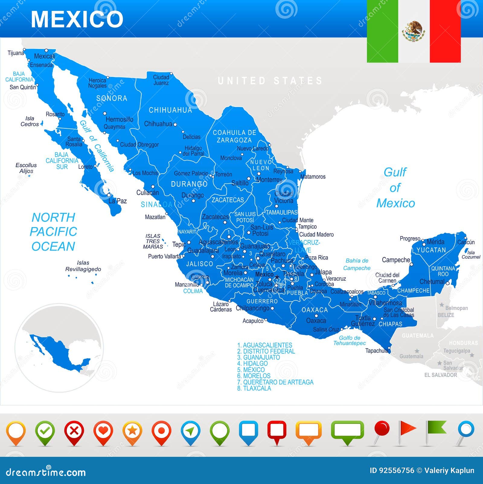 Il Messico - Mappa E Bandiera - Illustrazione Illustrazione di Stock ...