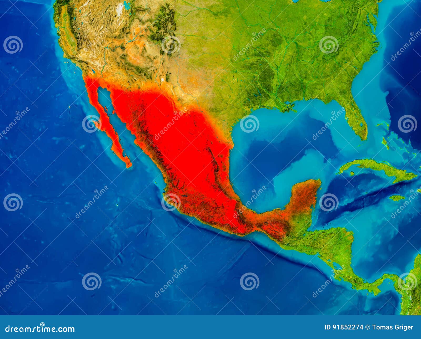 Il Messico Sulla Mappa Fisica Illustrazione di Stock - Illustrazione di ...