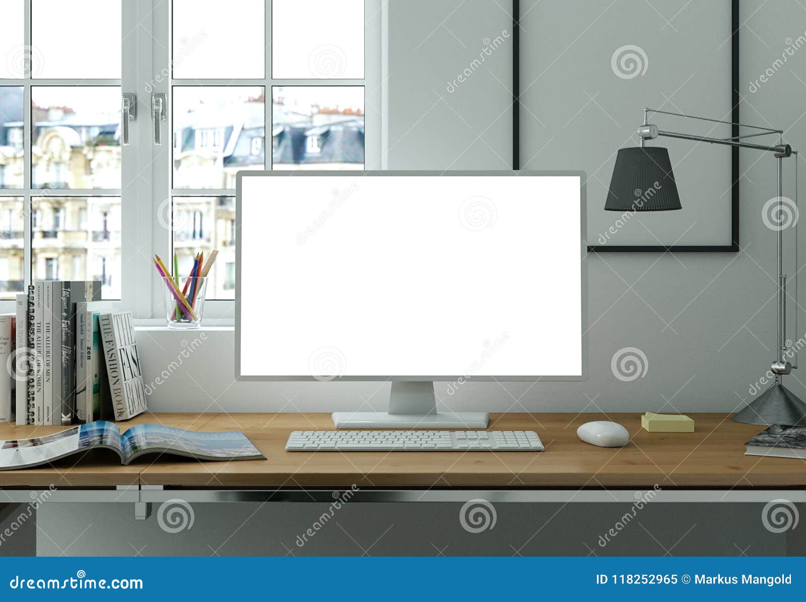 Il Modello Del Desktop Computer Con Lo Schermo Bianco Sta Sulla ...