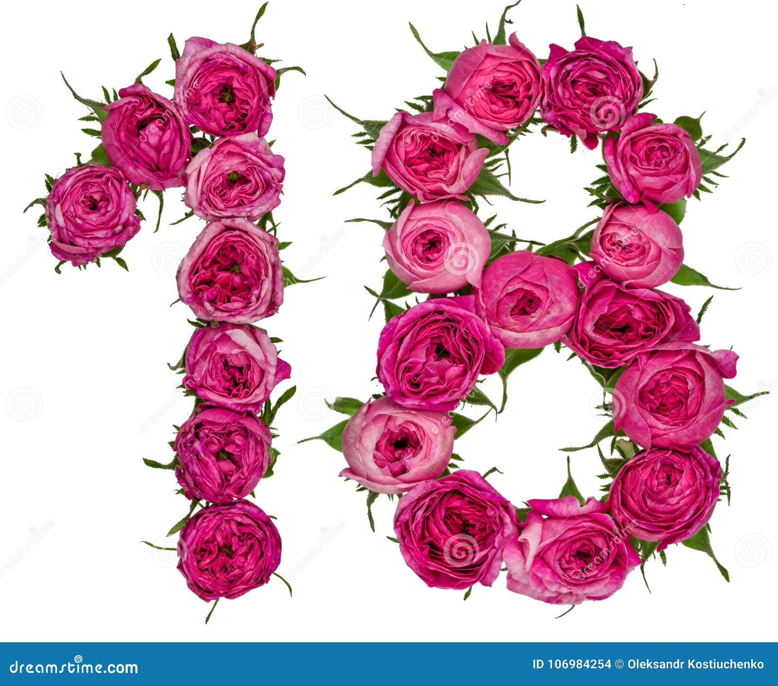 Il Numero Arabo 18, Diciotto, Dai Fiori Rossi Di è Aumentato, Isolato ... Il Numero Arabo 18, Diciotto, Dai Fiori Rossi Di è Aumentato, Isolato ...