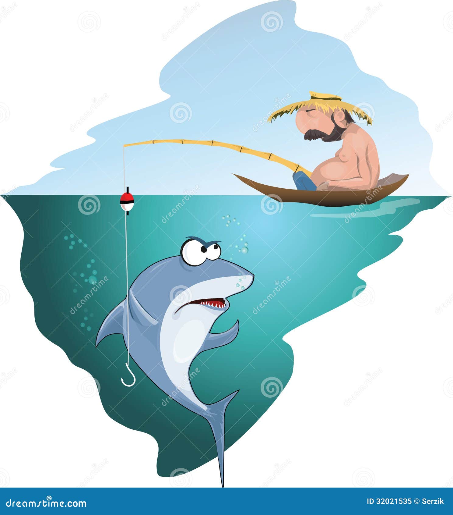 Il Pescatore Addormentato Pesca Un Pesce Immagine Stock - Immagine di ...