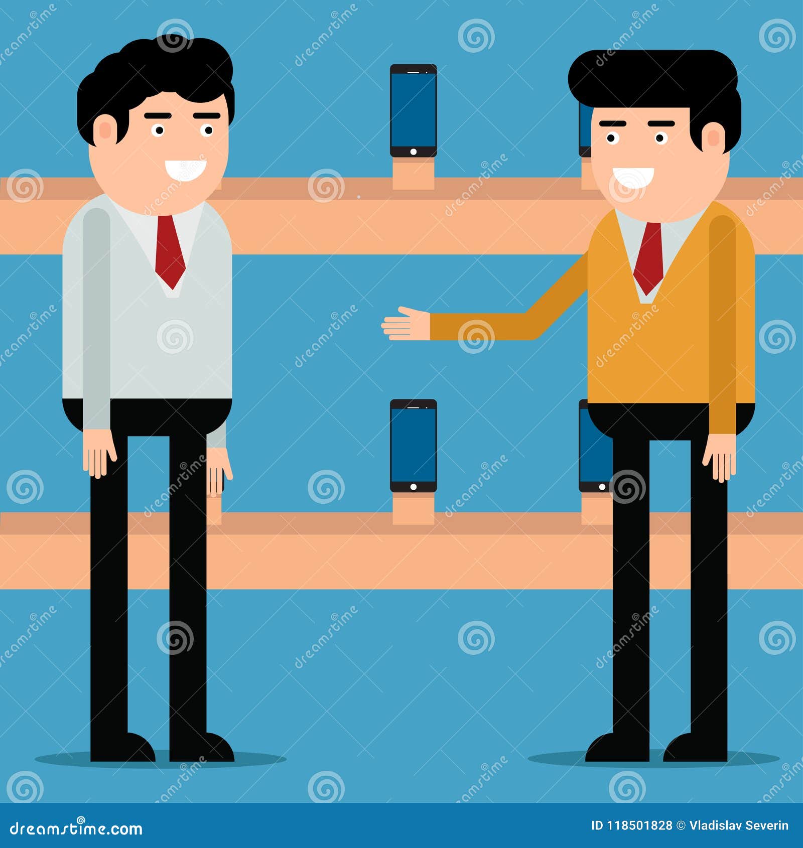 Il Venditore Offre I Telefoni Al Cliente Illustrazione di Stock ...