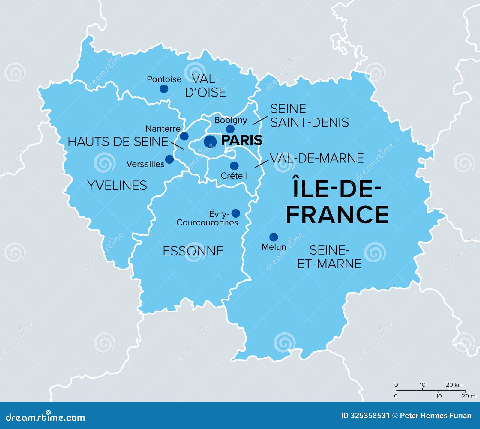 Ile-de-France, Departments and Prefectures of the Paris Region ...