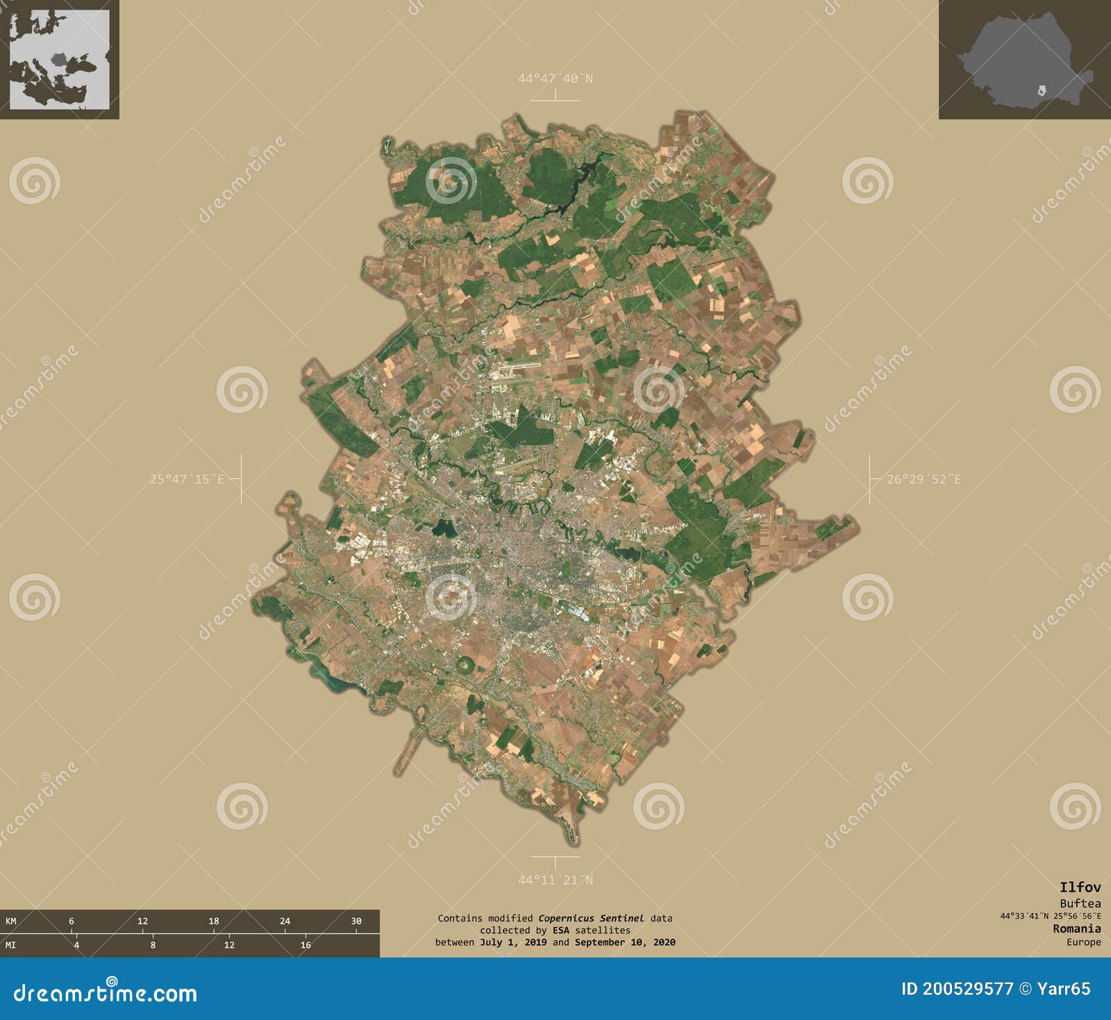 Ilfov, Romania - Composition. Sentinel-2 Satellite Stock Illustration ...