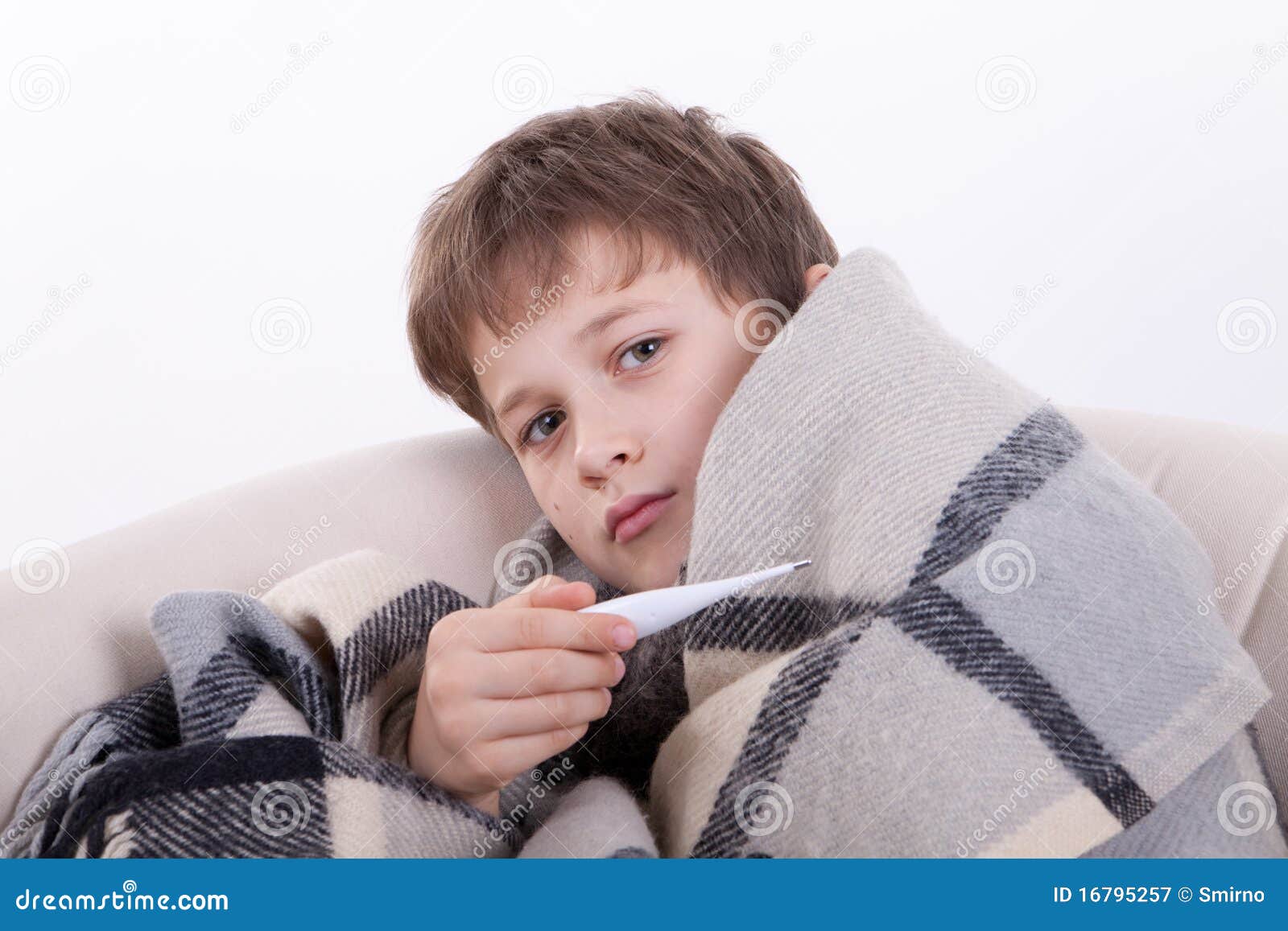 The Ill Boy with a Thermometer Stock Image - Image of black, treatment ...