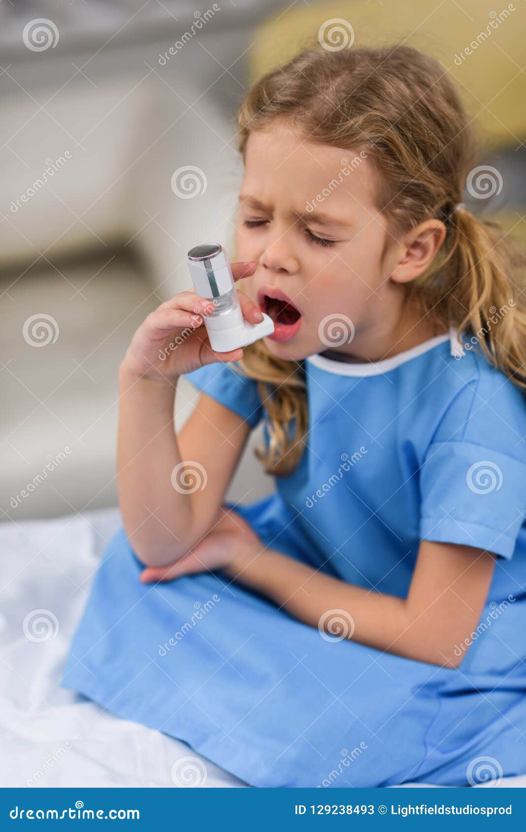 Ill Kid Using Asthma Inhaler Stock Image - Image of illness, closedeyes ...