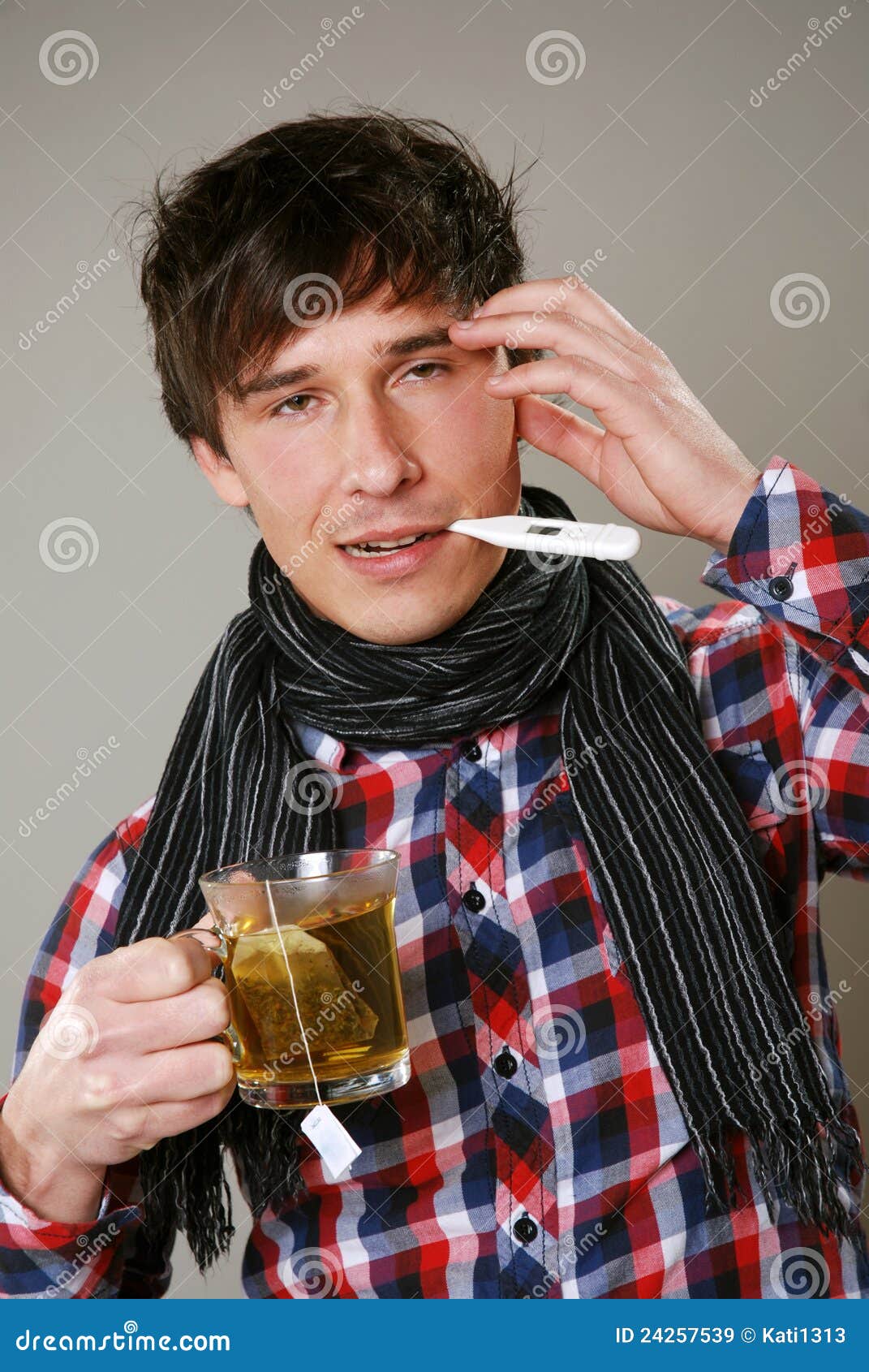 Ill man with thermometer stock image. Image of medical - 24257539