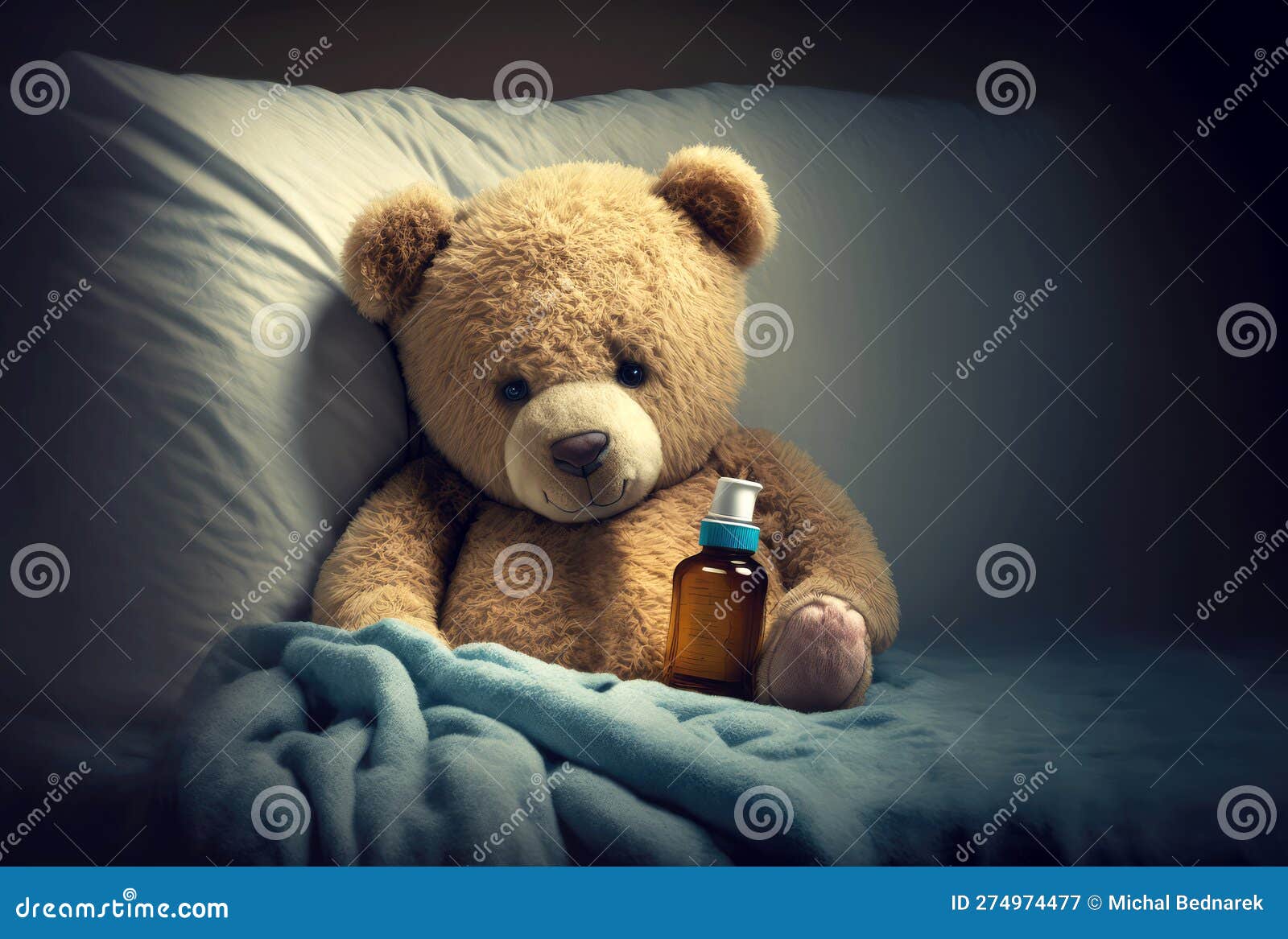 Ill Teddy Bear Lying Sick in Bed. Cold and Flu Stock Illustration ...
