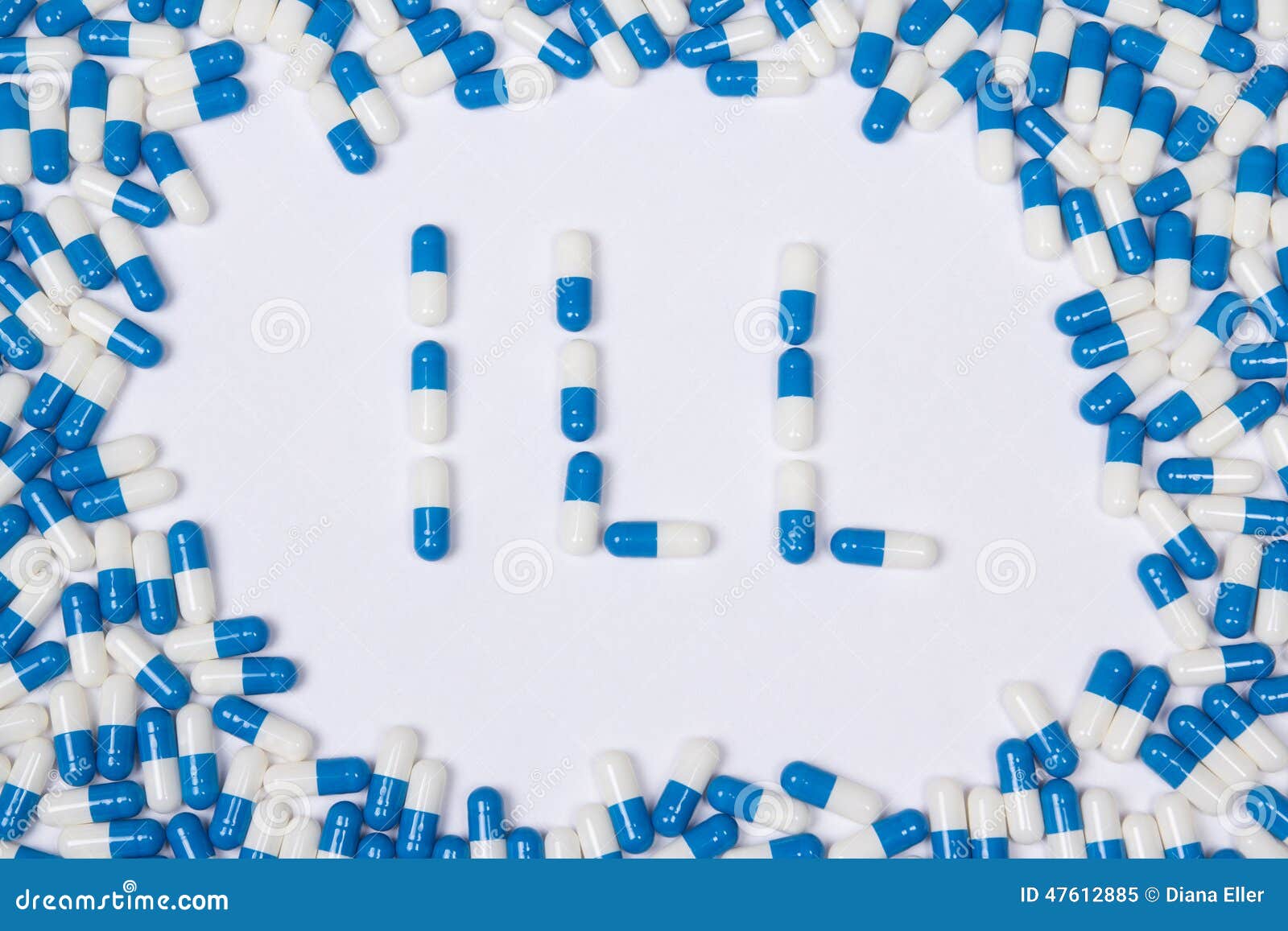 Ill Word Text Made of Blue Tablets, Pills and Capsules Stock Image ...