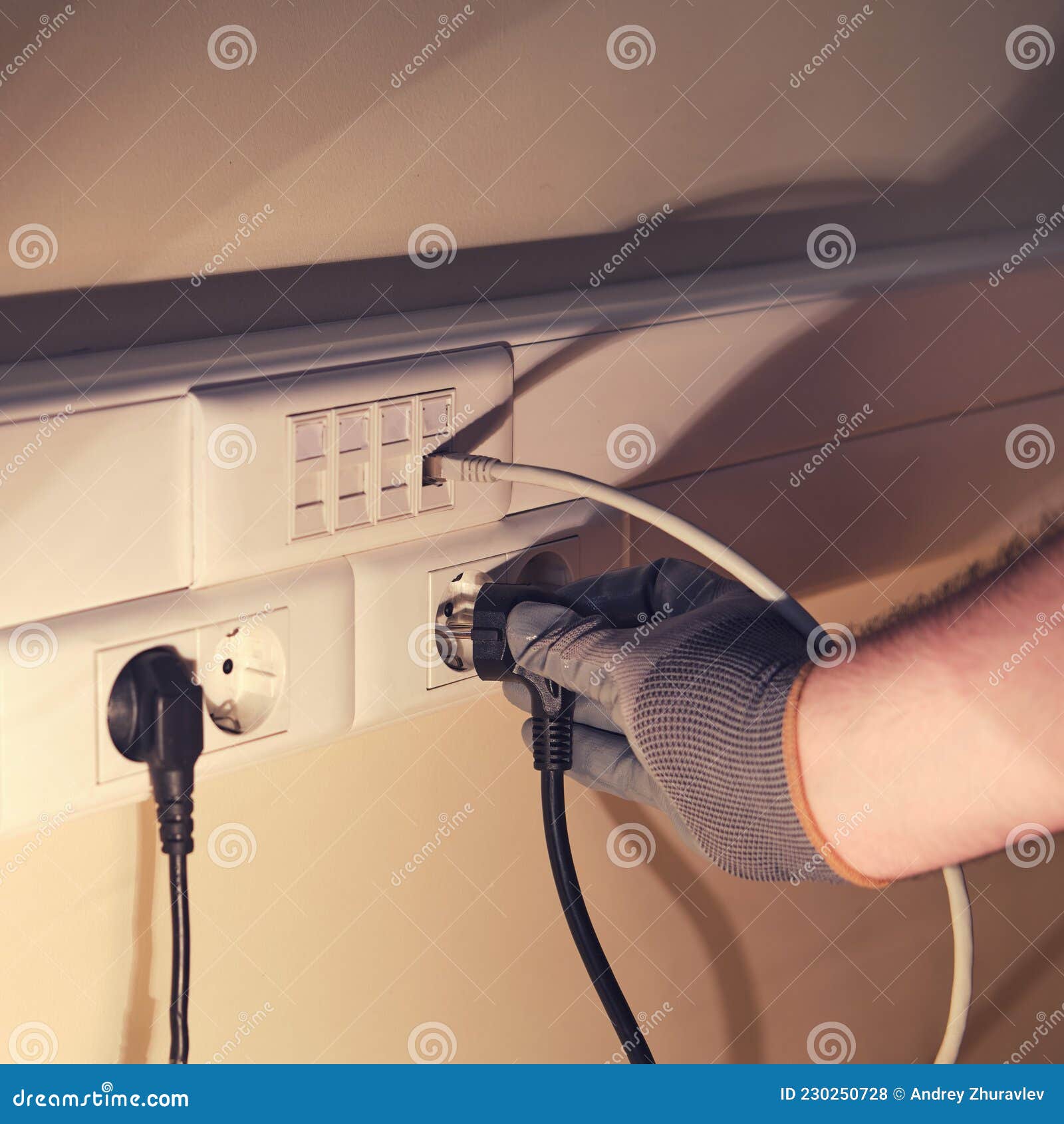 Illegal Connection To the Electrical Network in the Office, a Gloved ...