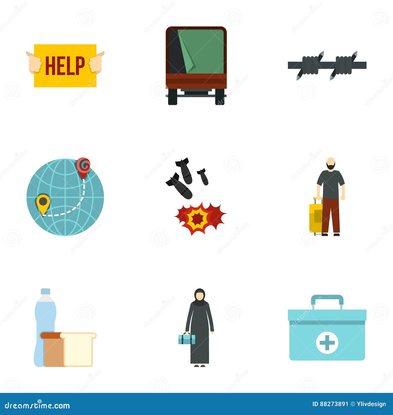 Illegal Immigrants Icons Set, Flat Style Stock Vector - Illustration of ...