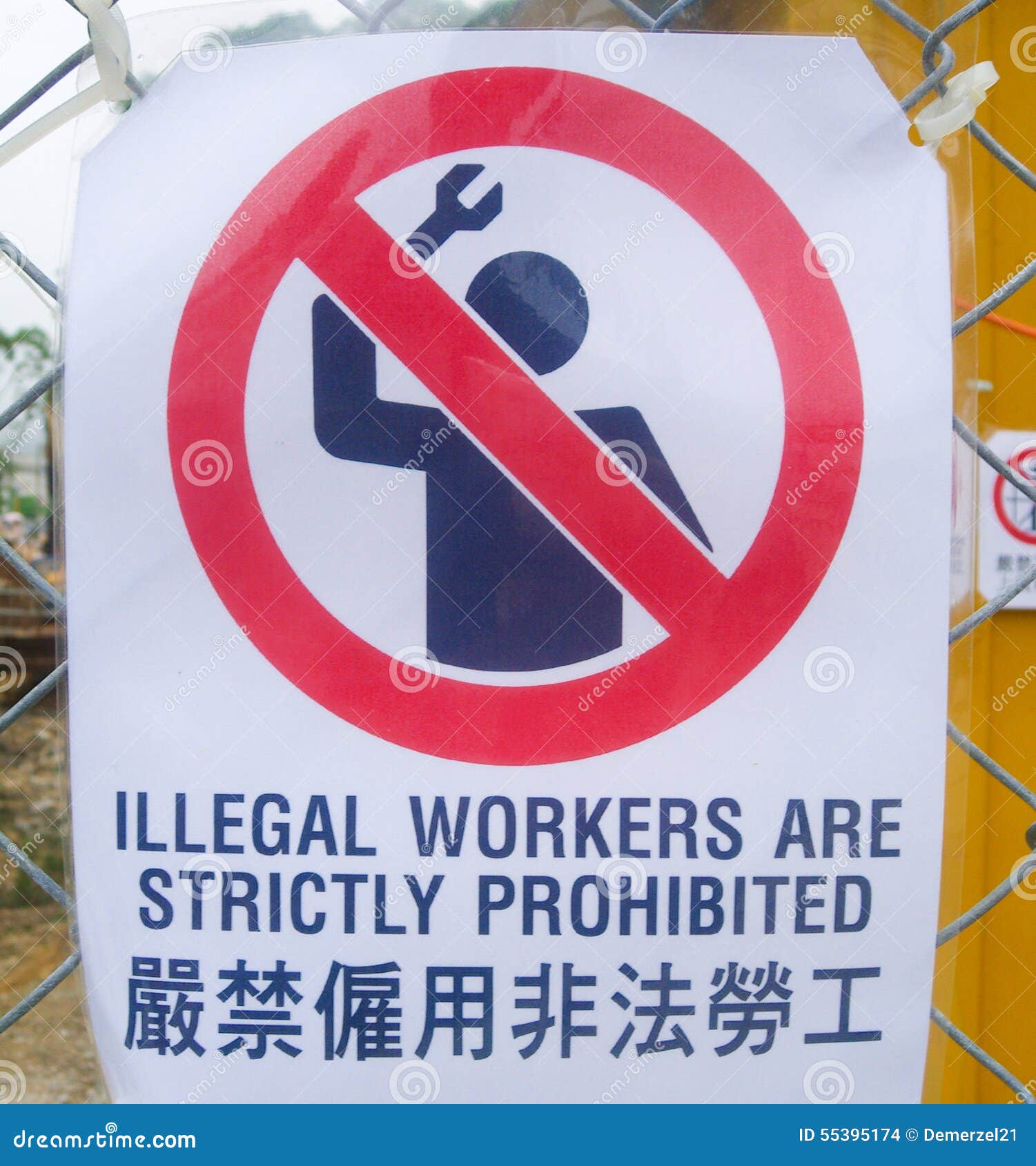 Illegal Workers Sign stock photo. Image of lantau, monastery - 55395174