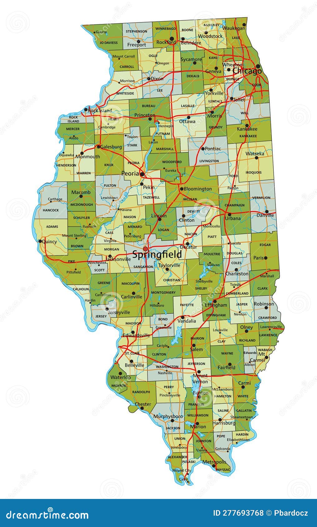 Detailed Editable Political Map with Separated Layers. Illinois Stock ...